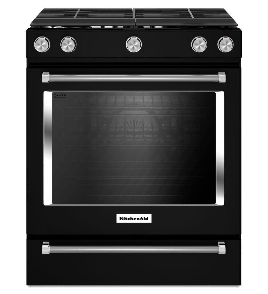 KitchenAid KSGG700EBL 30 Inch Slide-In Gas Range with 5 Sealed Burners ...