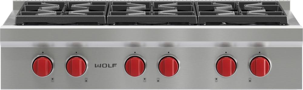 Wolf SRT366LP 36 Inch Pro-Style Gas Rangetop with 6 Dual-Stacked Sealed ...