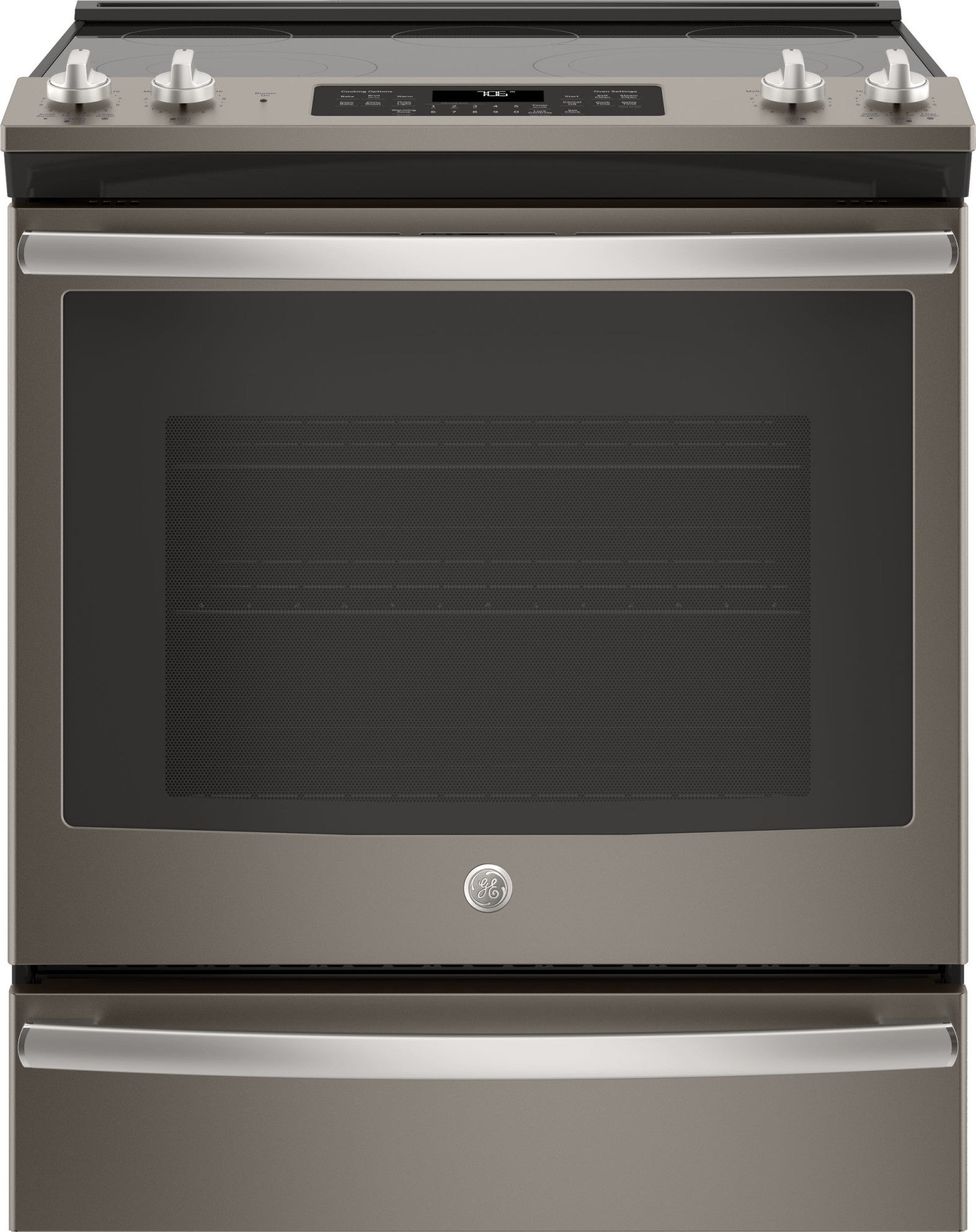GE JS760ELES 30 Inch Slide-In Electric Range Slate | Plesser's Appliances