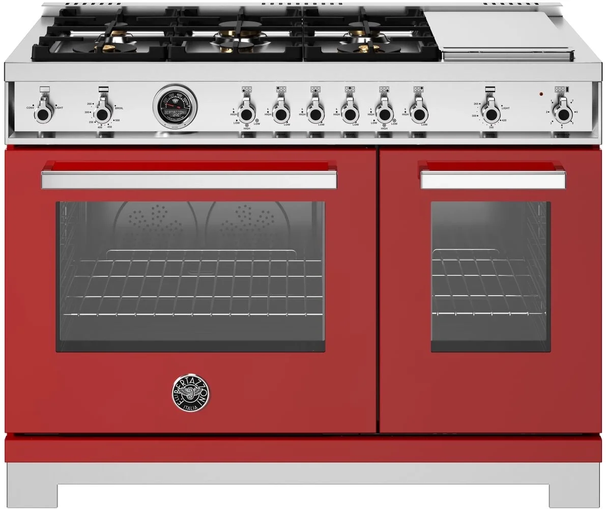 Bertazzoni PRO486BTFGMROT 48 Inch Freestanding Gas Range Rosso Red ...