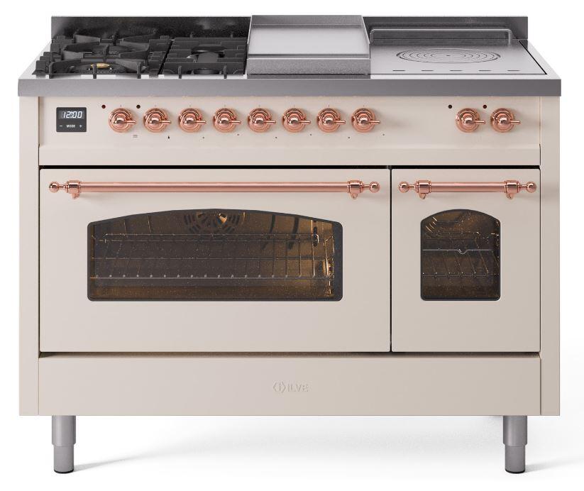 Ilve UP48FSNMPAWP 48 inch Dual Fuel Range Gas Burner Top and Electric ...